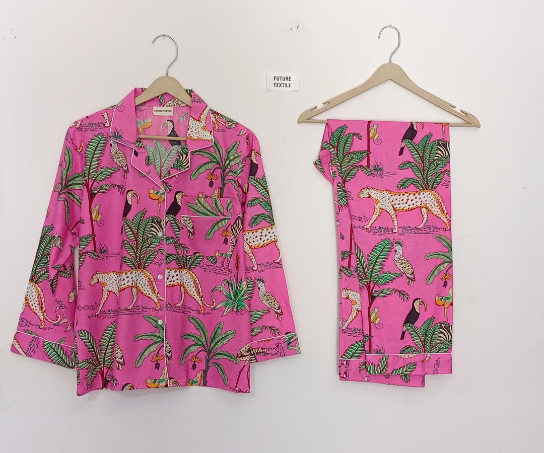 Full Length Bird Print Handmade Pajama Set, Matching Pyjama Set, Bridal ...