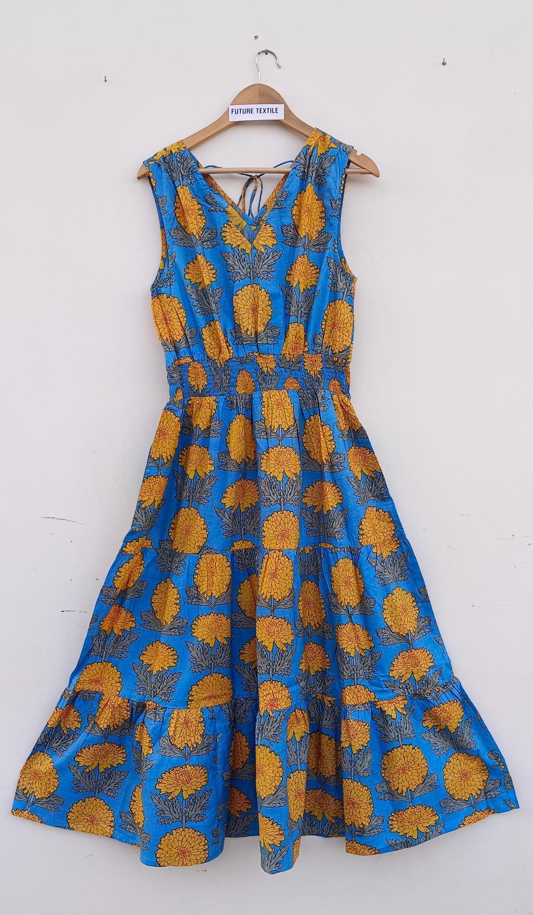 Floral Hand Block Print Cotton Dress: Sleeveless Summer Sundress - Etsy