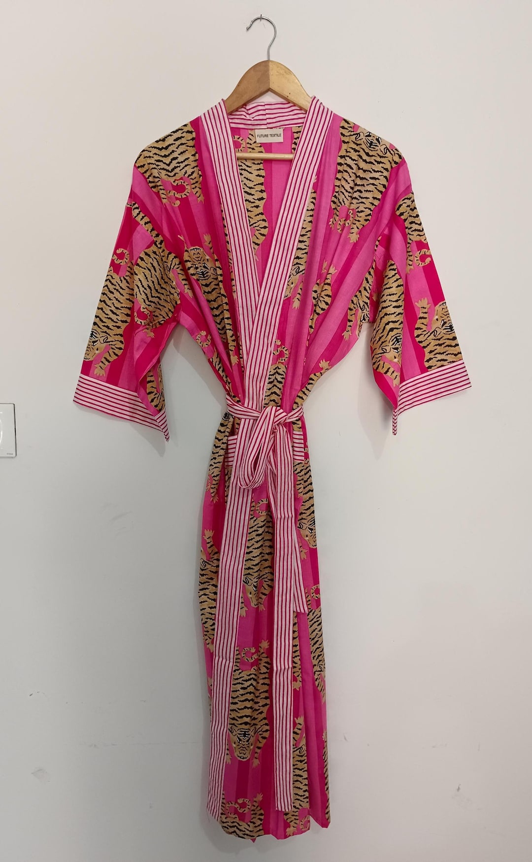 Handmade Cotton Kimono Robe: Tiger Print Indian Dressing Gown - Etsy