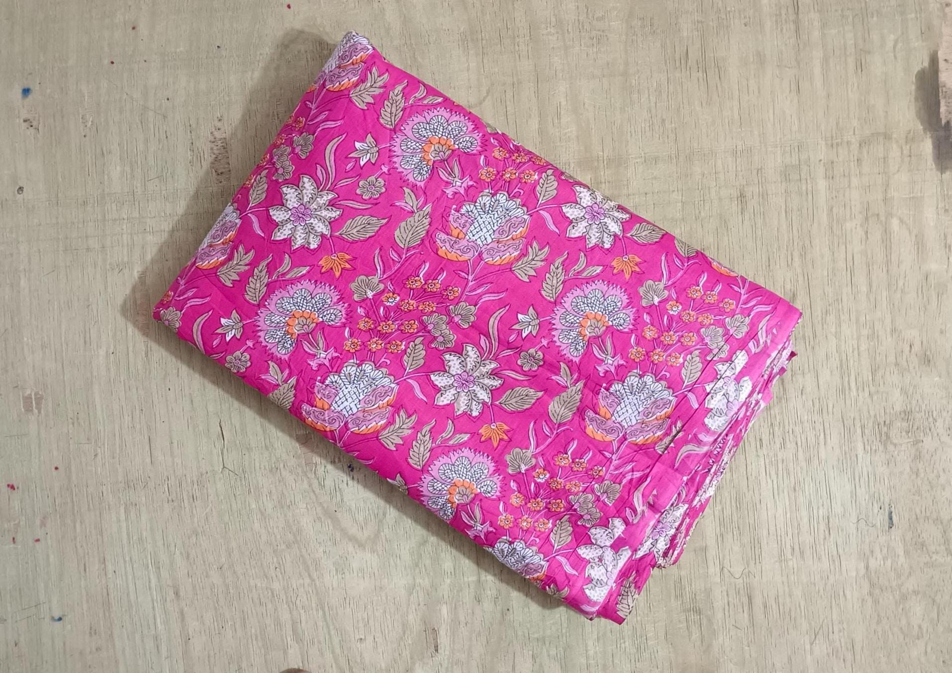Hand Block Print Cotton Fabric: Indian Floral Sewing Material by the ...