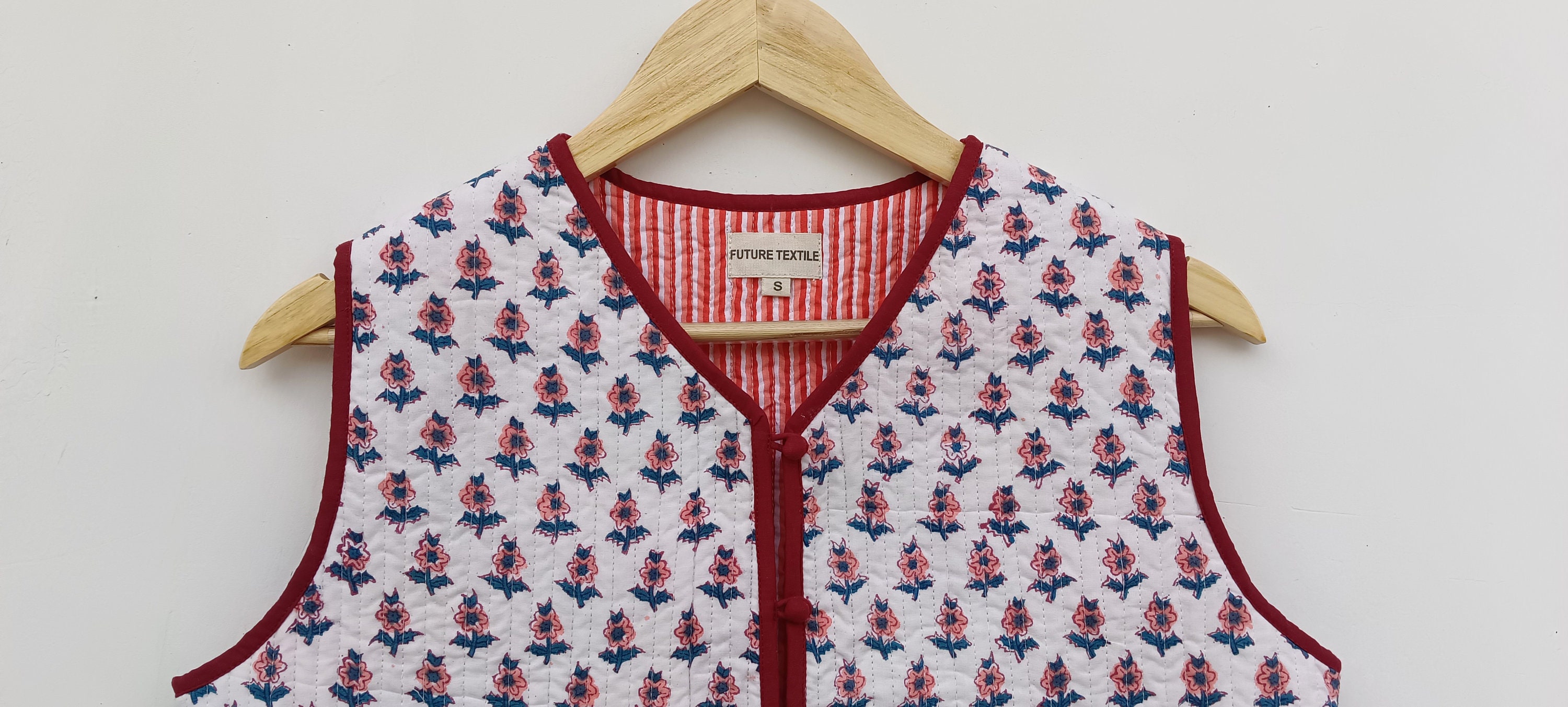 Cotton Vest, Block Print Vest Coat, Black Floral Printed Jacket, Women ...