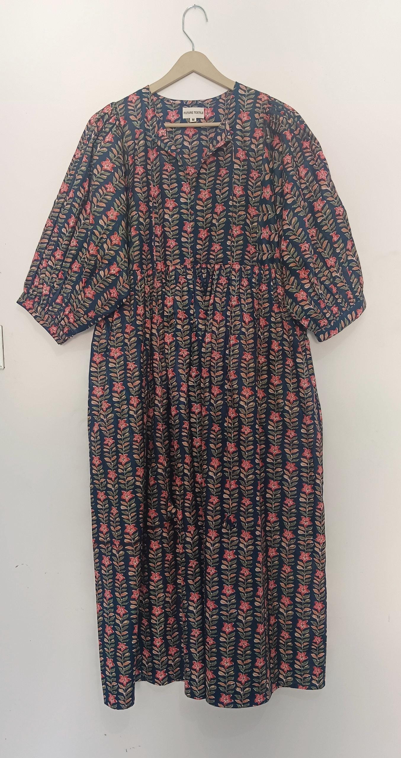 Floral Block Print Cotton Gauze Dress With Pockets - Etsy