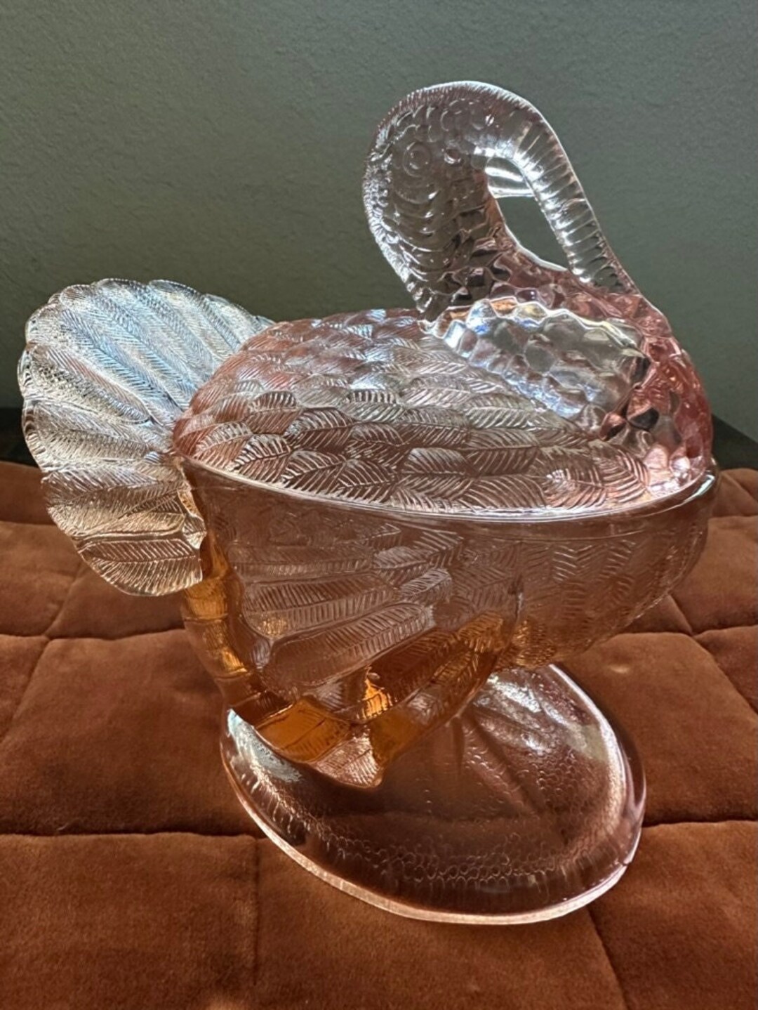 Vintage L. E. Smith Depression Pink Glass Lidded Turkey Candy Dish ...