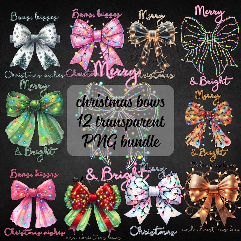 Christmas Bows Png Bundle 12 Png Images Included, Digital Download ...