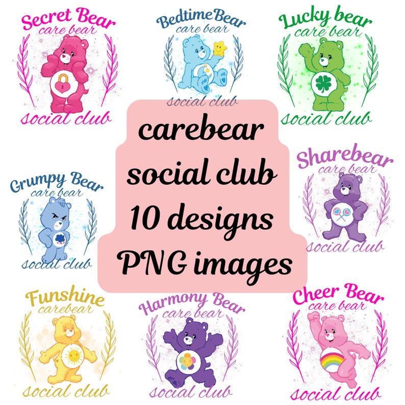 Care Bears Social Club Png Bundle 10 Png Images Included, Digital ...