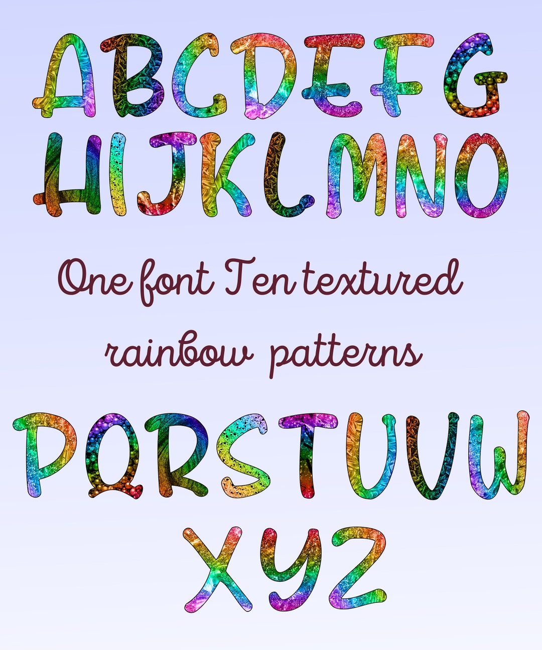 Rainbow Textured Alphabet Png Sublimation A-z - Etsy