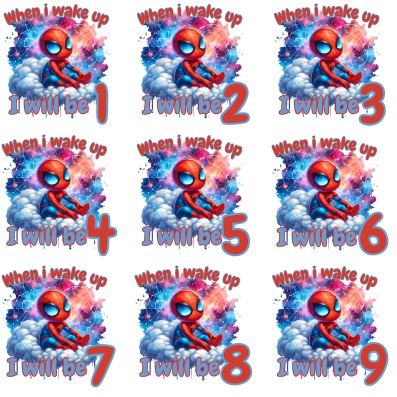 Spidey Bundle When I Wake up 9 Png Images Included, Birthdays 1-9 ...