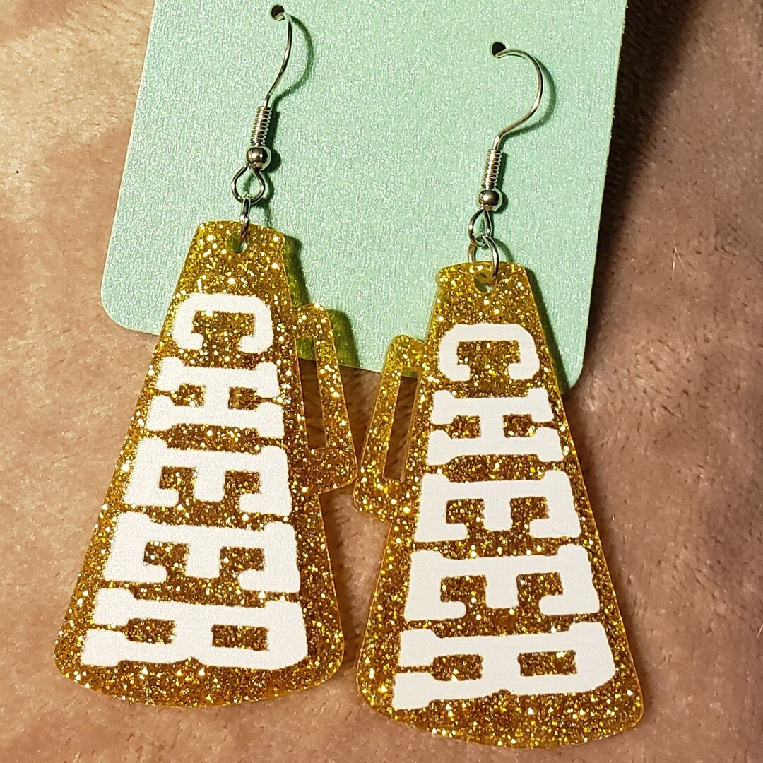Earrings Cheer Gold Glitter Cheerleader Cheerleading Silver Earrings ...