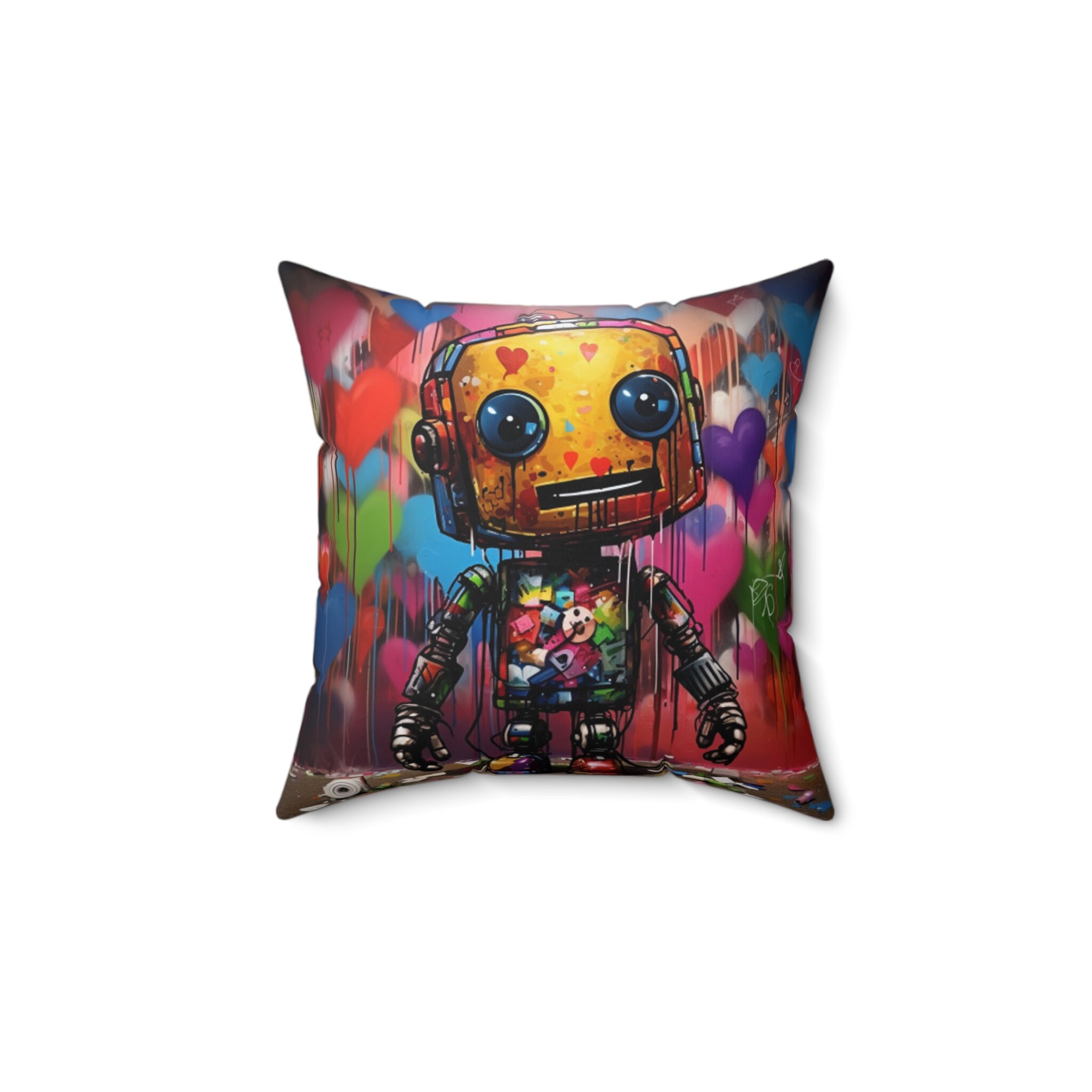 Graffiti Robot Pillow Square Pillow Square Pillow With Robot Design ...