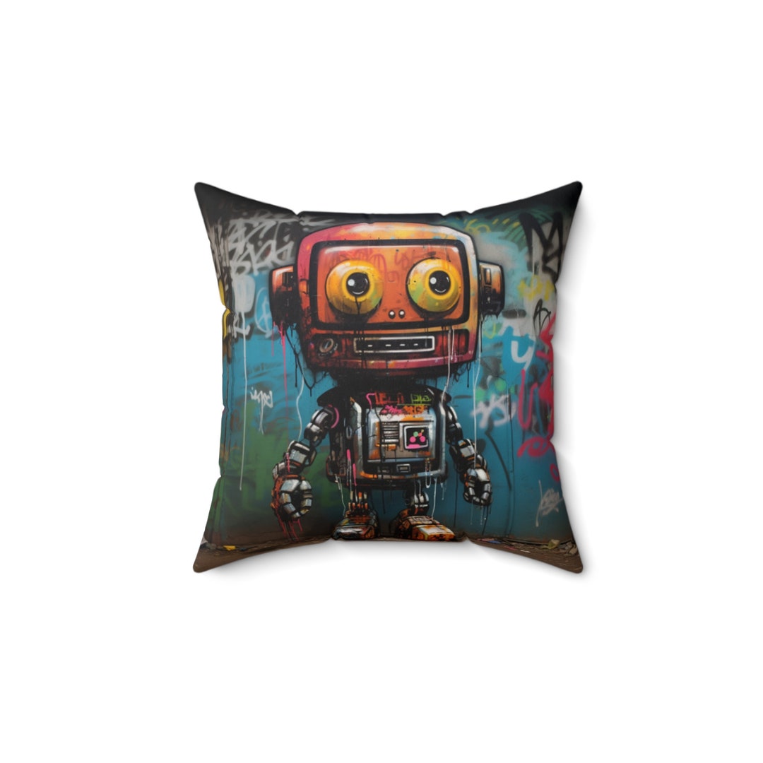 Graffiti Robot Pillow | Square Pillow | Square Pillow With Robot Design ...