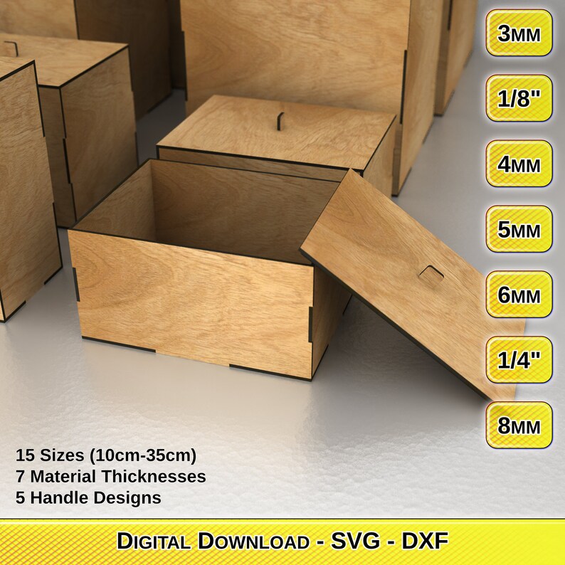 Laser Cut Storage Box SVG DXF: 15 Sizes, Removable Lid (digital ...