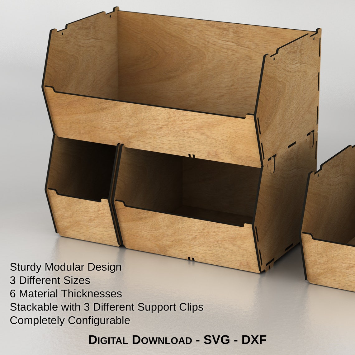Laser Cut Modular Storage Bin Design Files 6 Material - Etsy