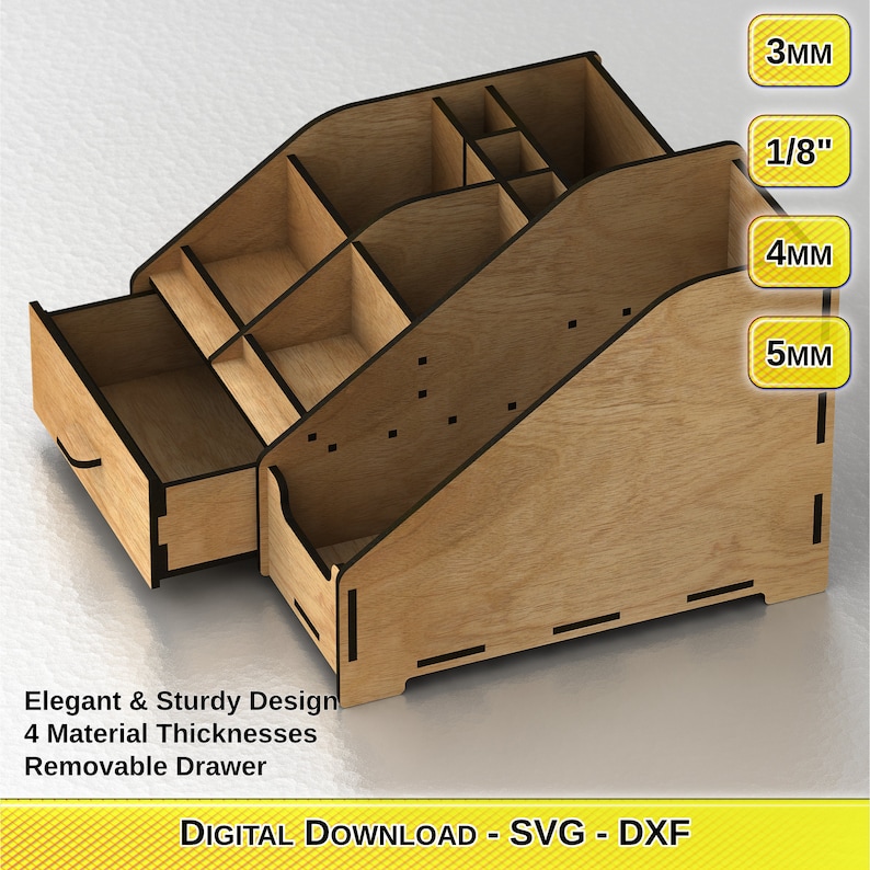 Laser Cut Desktop/multipurpose Organiser Files - 4 Material Thicknesses ...