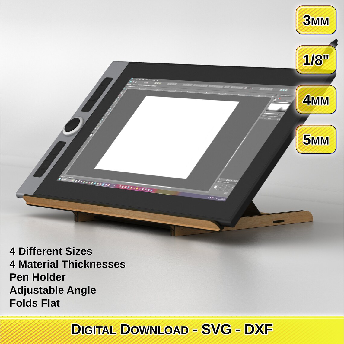 Laser Cut Graphics Tablet Stand Files: Adjustable, Foldable (digital ...
