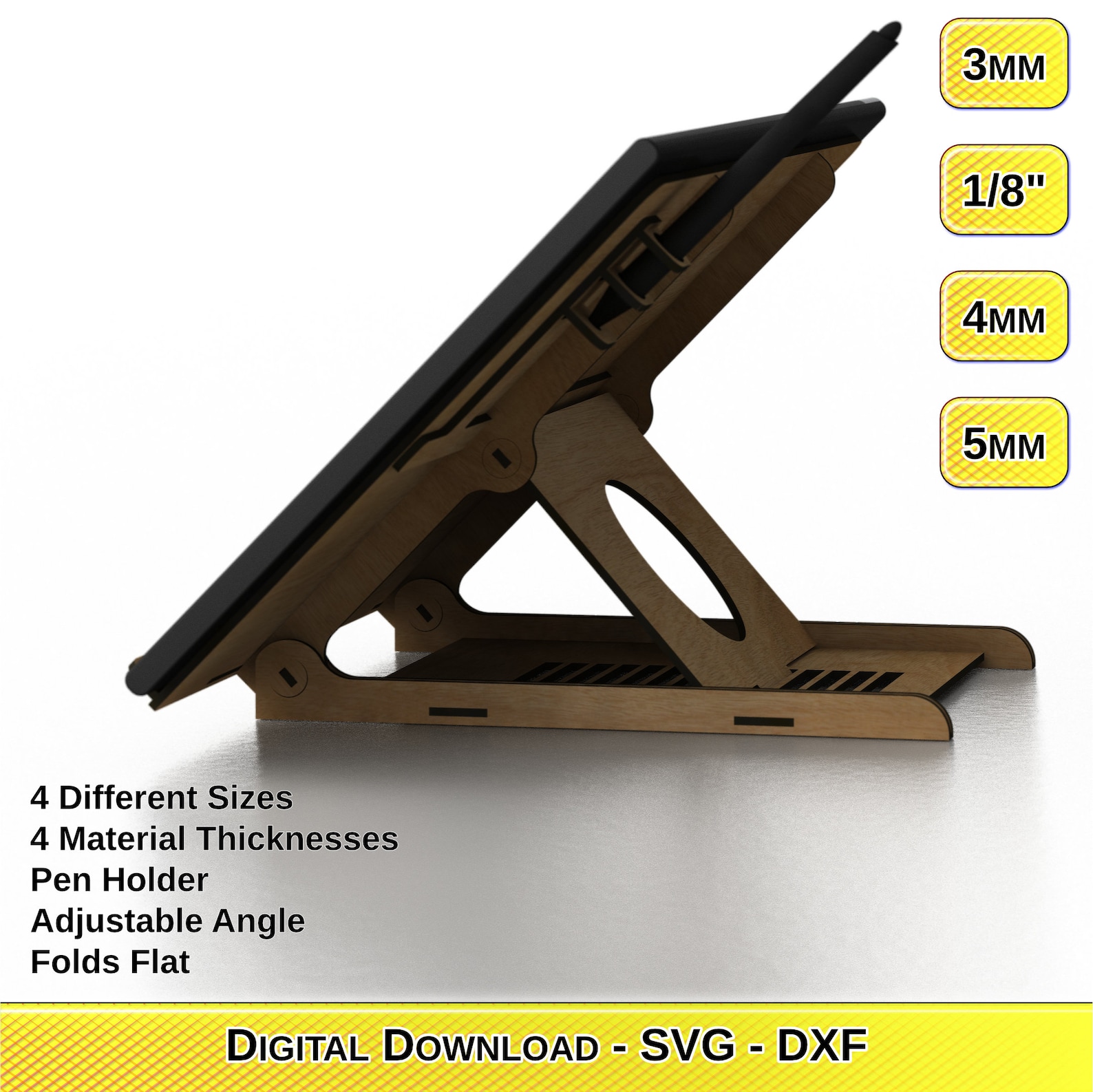 Laser Cut Graphics Tablet Stand Files: Adjustable, Foldable (digital ...
