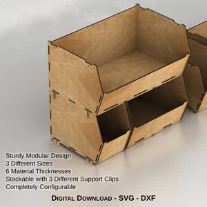 Laser Cut Modular Storage Bin Design Files 6 Material Thicknesses 3 ...