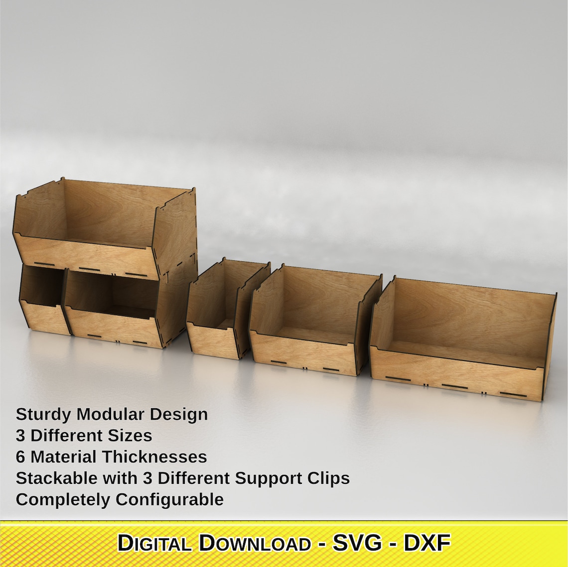 Laser Cut Modular Storage Bin Design Files - 6 Material Thicknesses - 3 ...