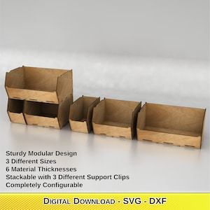 Laser Cut Modular Storage Bin Design Files - 6 Material Thicknesses - 3 ...