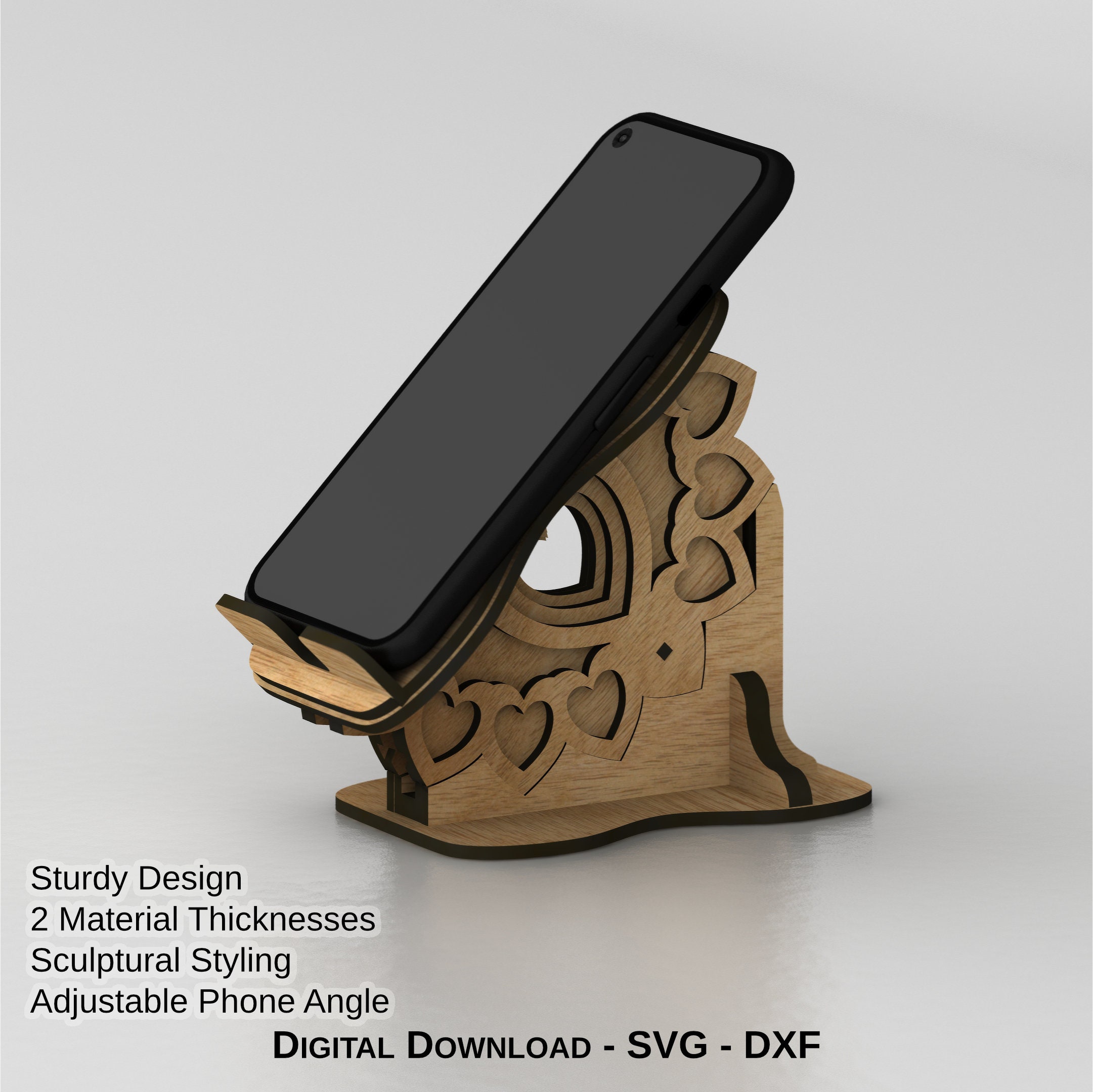 Laser Cut Love Themed Phone Stand Files Adjustable Angle 2 Material ...