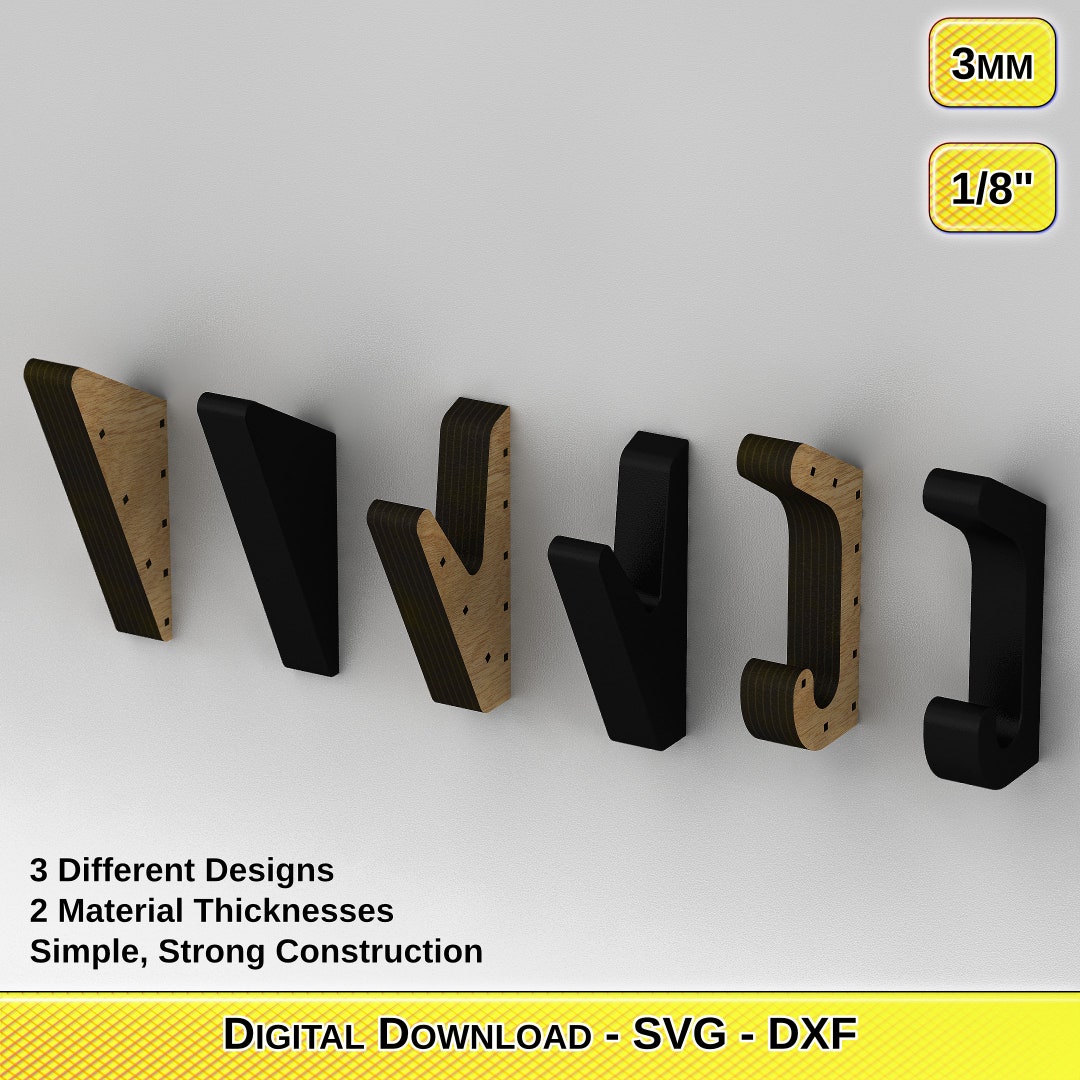 Laser Cut Multipurpose Hanger Hook Files - Minimalist - 3 Different ...