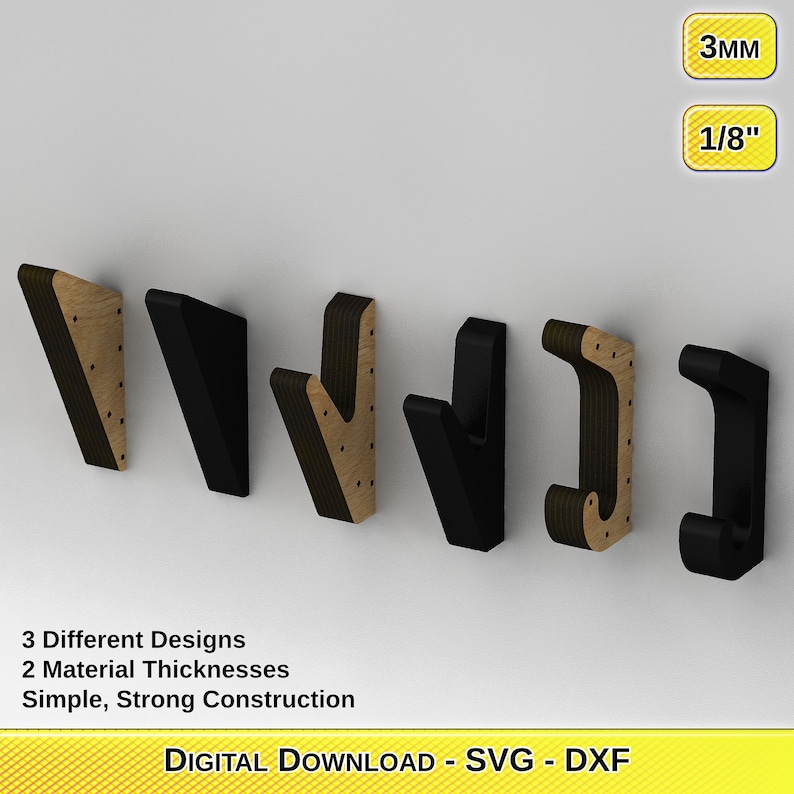 Laser Cut Multipurpose Hanger Hook Files - Minimalist - 3 Different ...