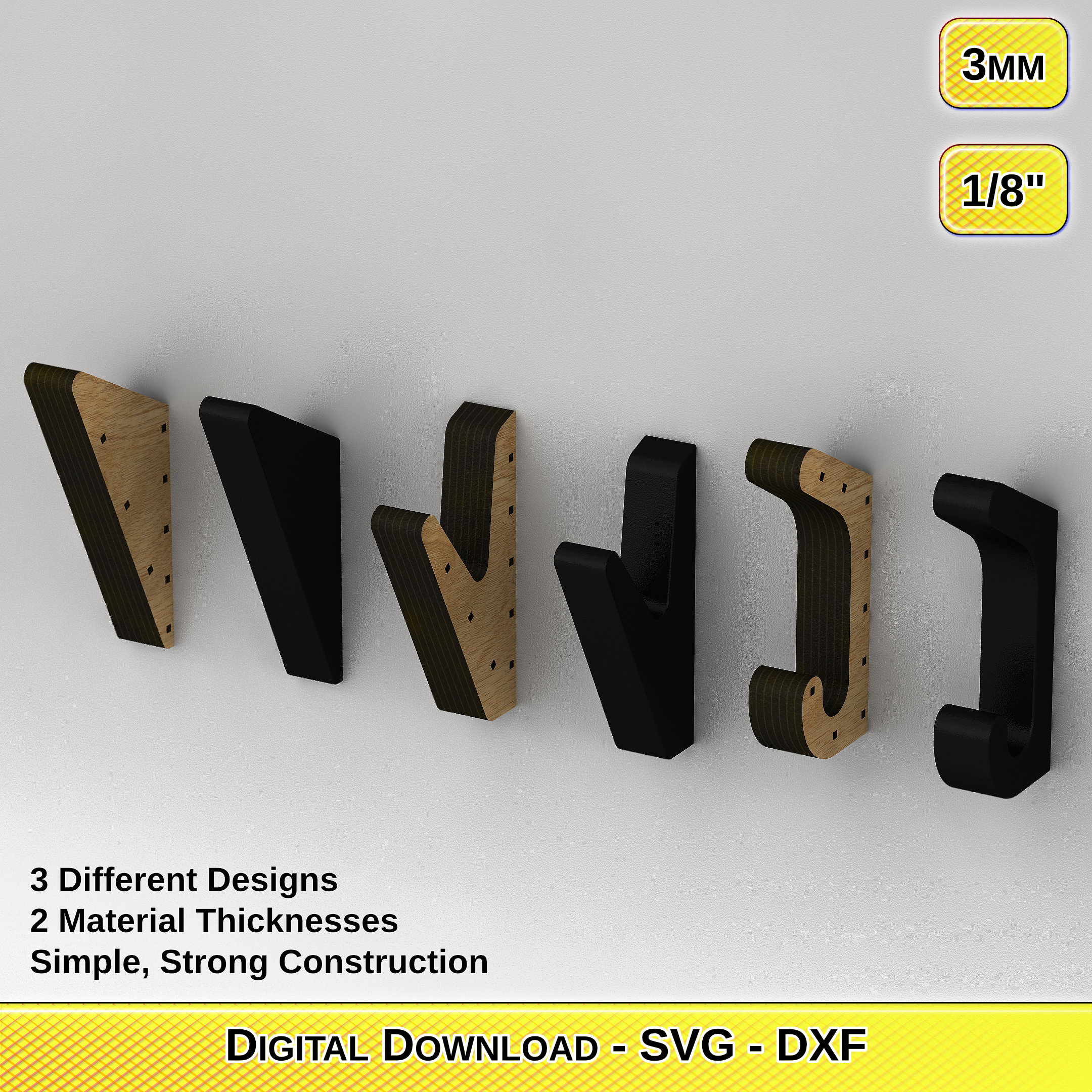 Laser Cut Multipurpose Hanger Hook Files - Minimalist - 3 Different ...