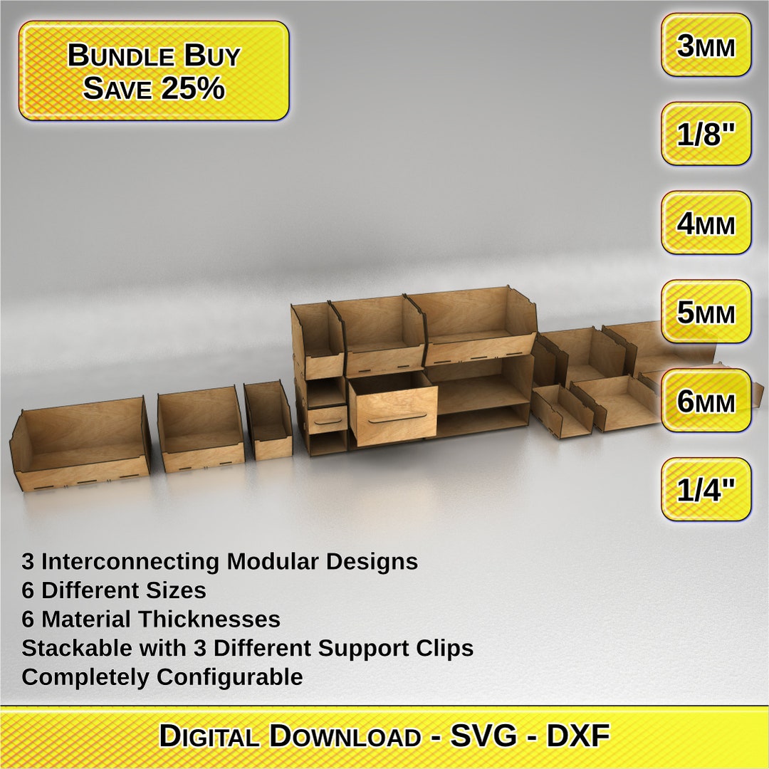 Laser Cut Complete Modular Storage System: SVG DXF Design Files ...