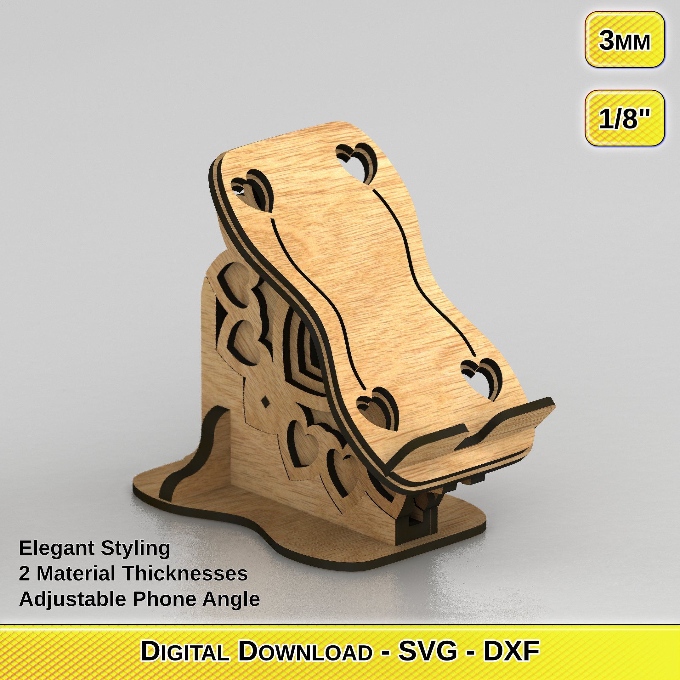 Laser Cut Love Themed Phone Stand Files - Adjustable Angle - 2 Material ...
