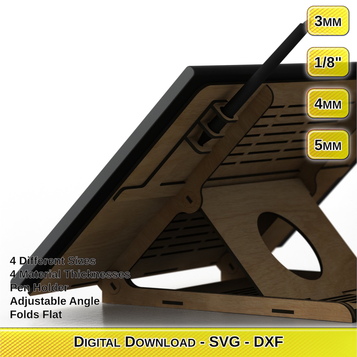 Laser Cut Graphics Tablet Stand Files Foldable Adjustable Pen Holder 4 ...