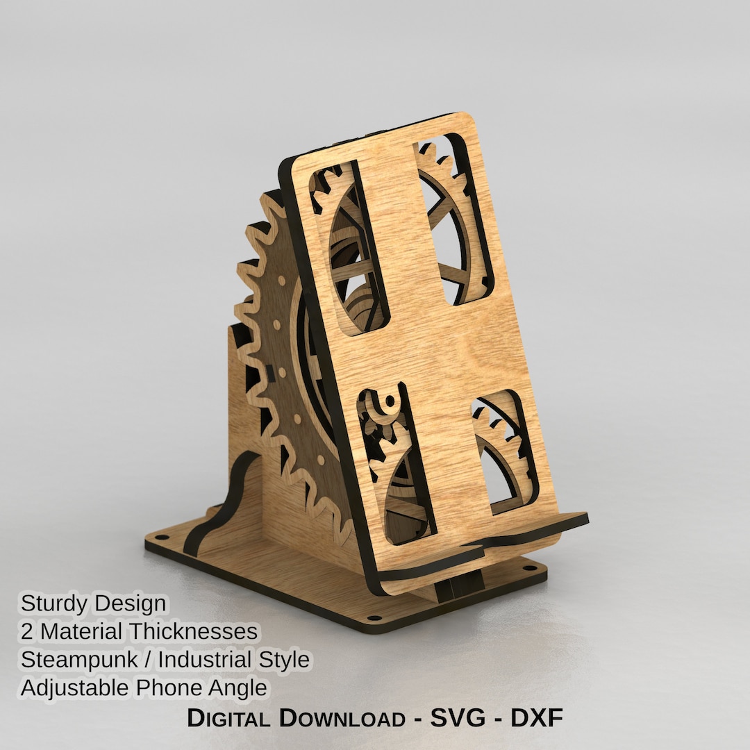 Laser Cut Steampunk Phone Stand Files Adjustable Angle 2 Material ...