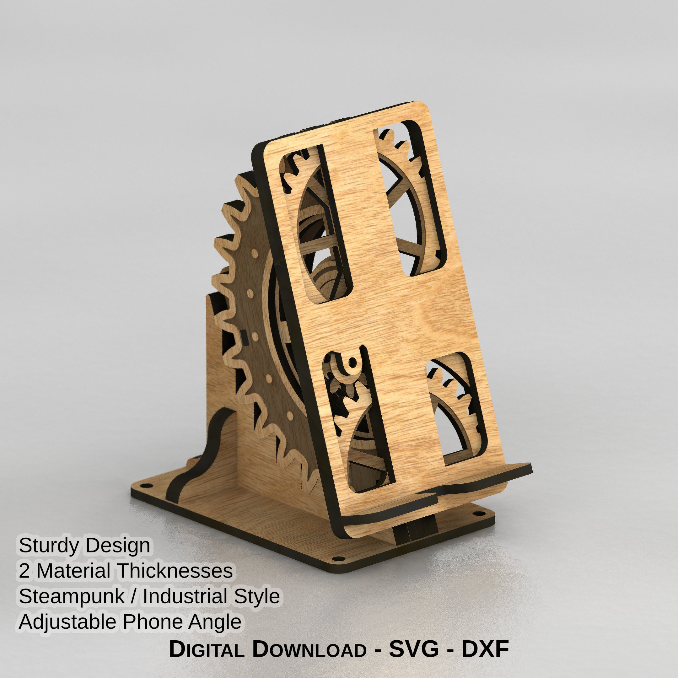 Laser Cut Steampunk Phone Stand Files Adjustable Angle 2 Material ...
