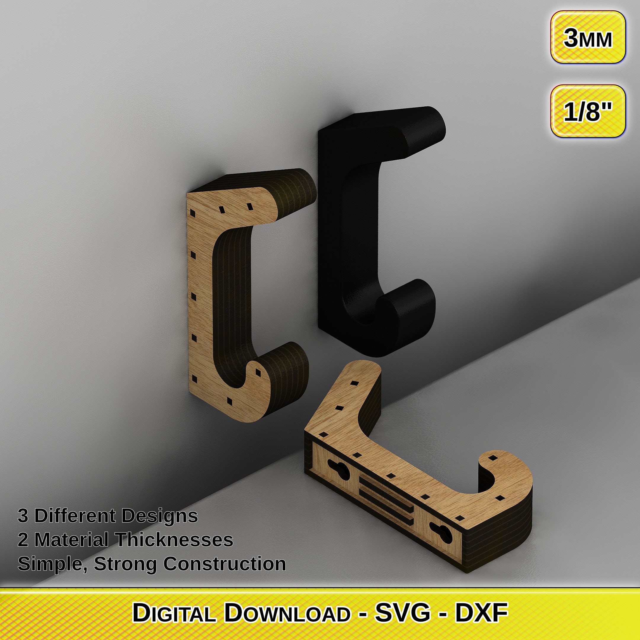 Laser Cut Multipurpose Hanger Hook Files - Minimalist - 3 Different ...