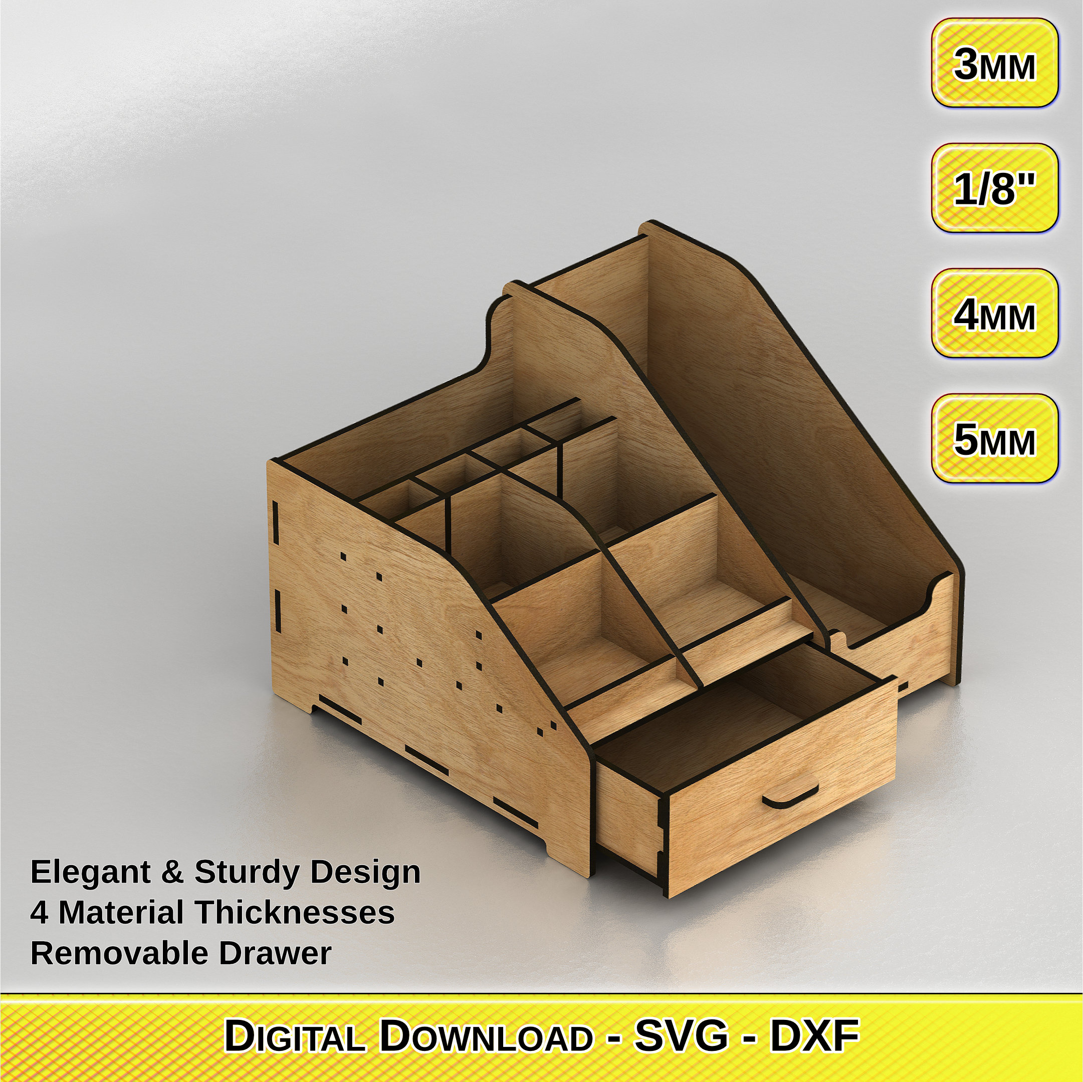 Laser Cut Desktop/multipurpose Organiser Files - 4 Material Thicknesses ...