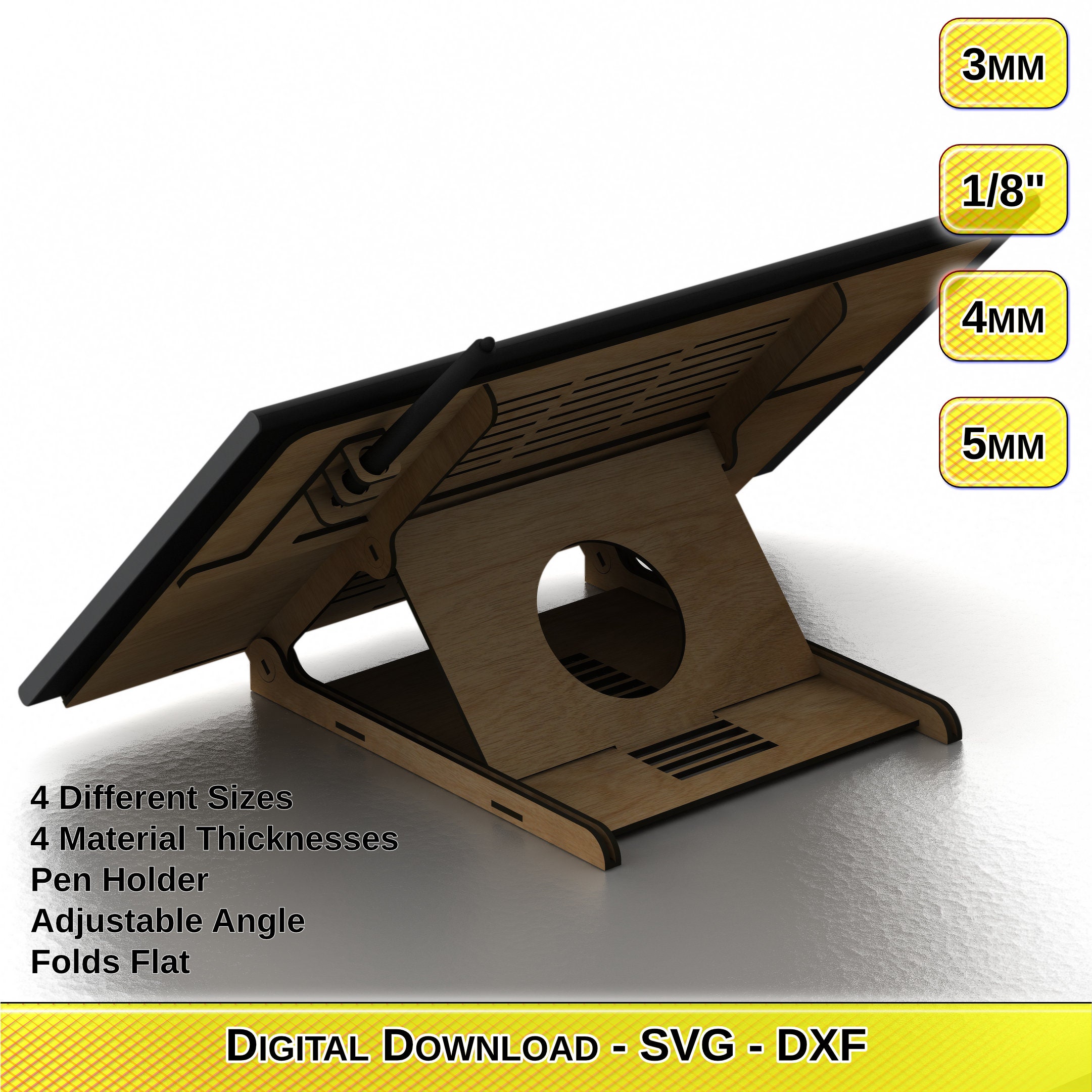 Laser Cut Graphics Tablet Stand Files: Adjustable, Foldable (digital ...