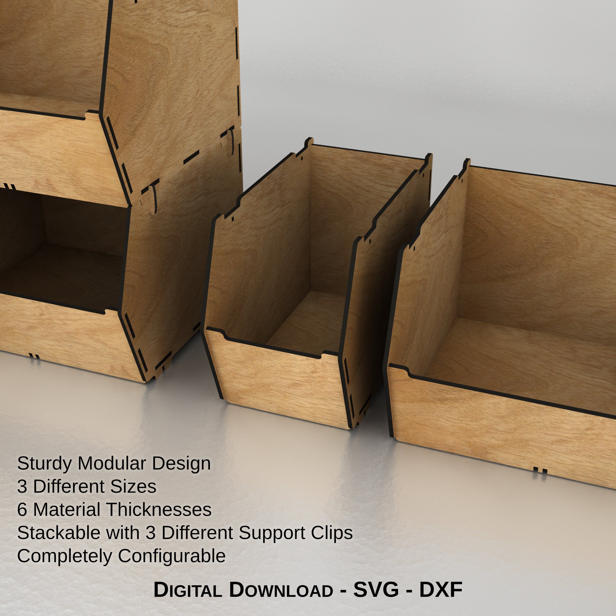 Laser Cut Modular Storage Bin Design Files 6 Material - Etsy