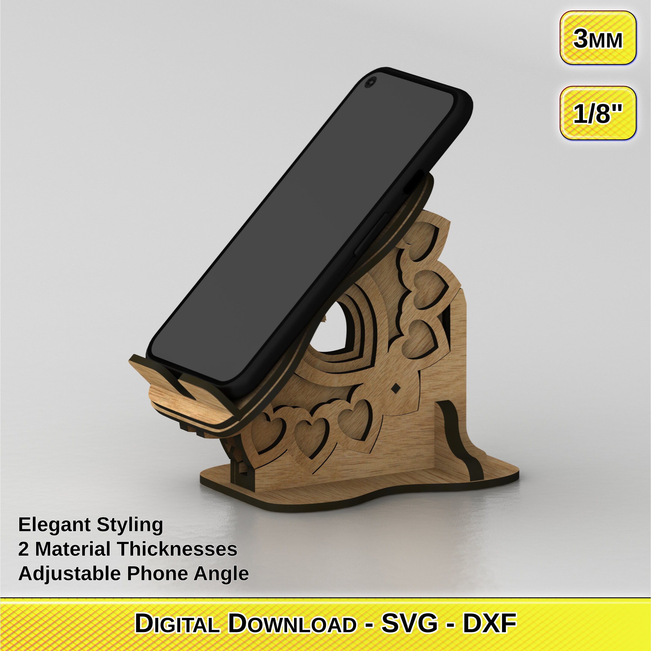 Laser Cut Love Themed Phone Stand Files - Adjustable Angle - 2 Material ...