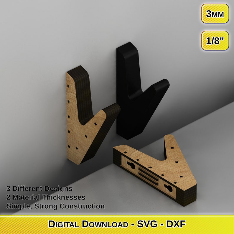 Laser Cut Multipurpose Hanger Hook Files - Minimalist - 3 Different ...