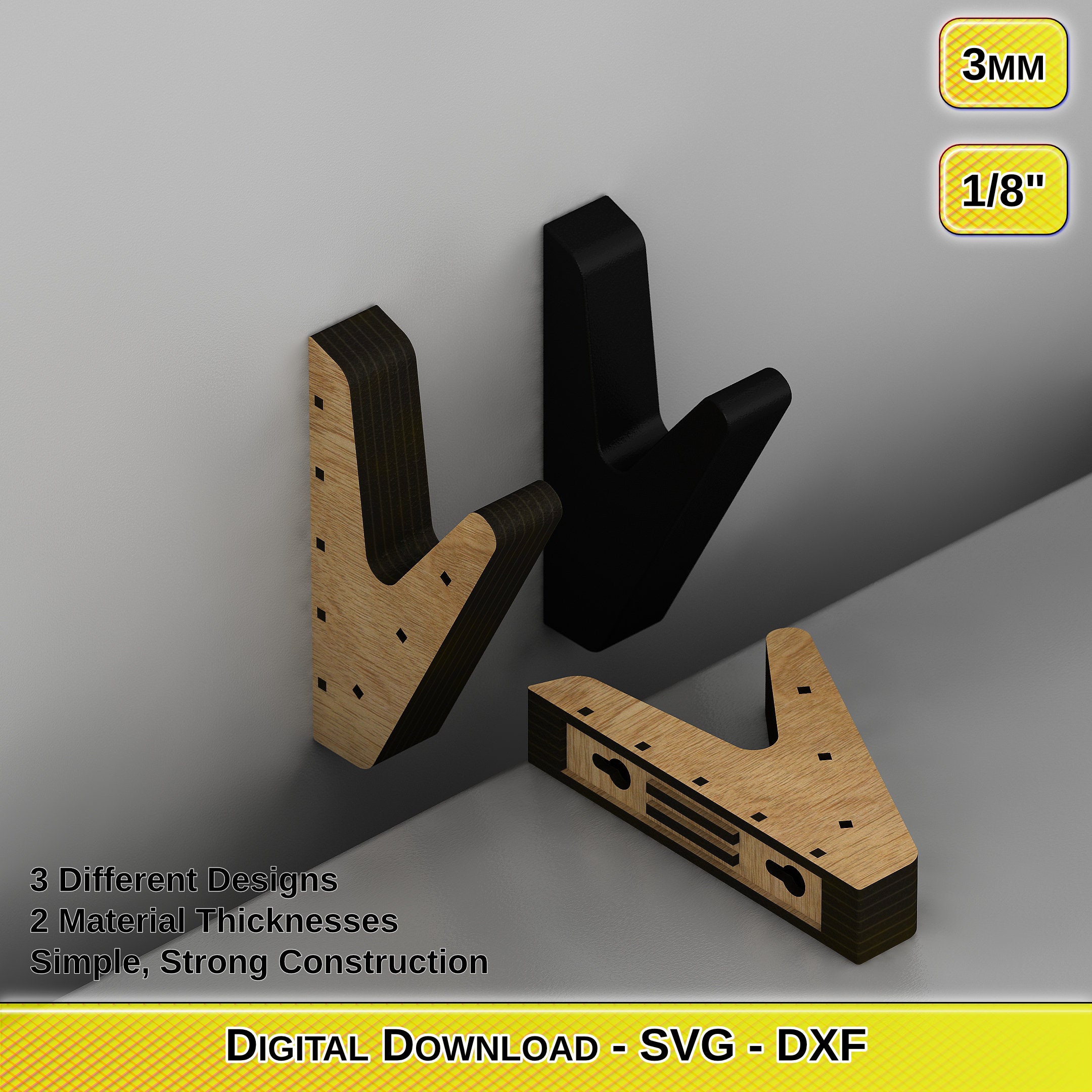 Laser Cut Multipurpose Hanger Hook Files - Minimalist - 3 Different ...