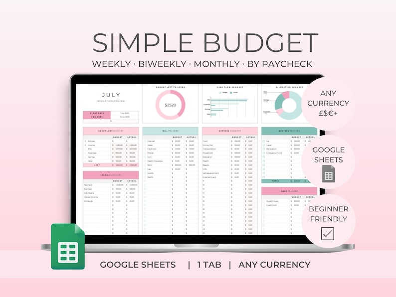 Couples Budget Spreadsheet, Google Sheets Template, Weekly Monthly ...