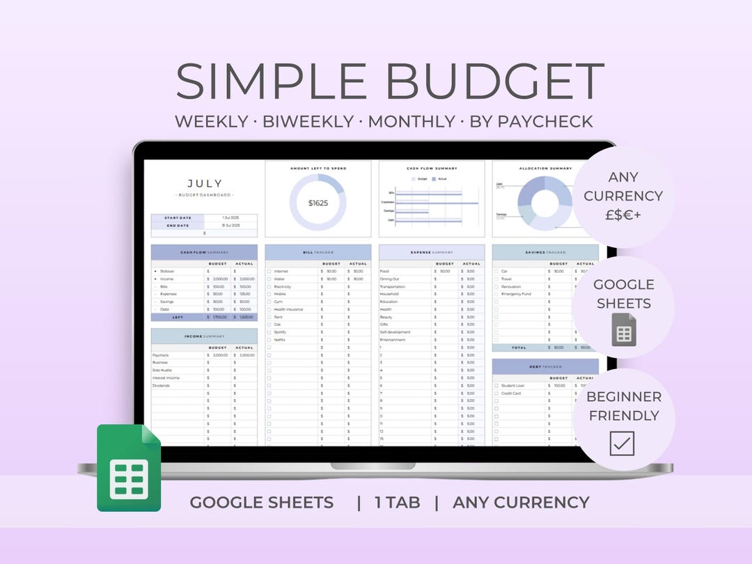 Budget Spreadsheet, Google Sheets Template, Weekly Monthly Budget ...