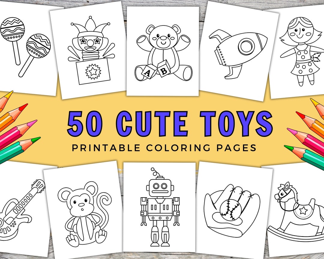 50 Cute Coloring Pages for Kids, Easy Coloring Pages, 50 Cute Toy ...