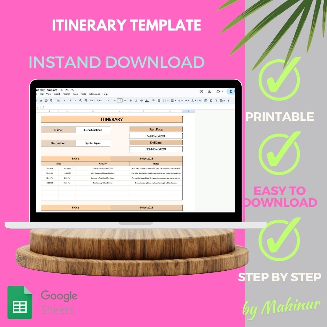 Itinerary Template, Google Sheets Planner, Travel Schedule, Trip ...