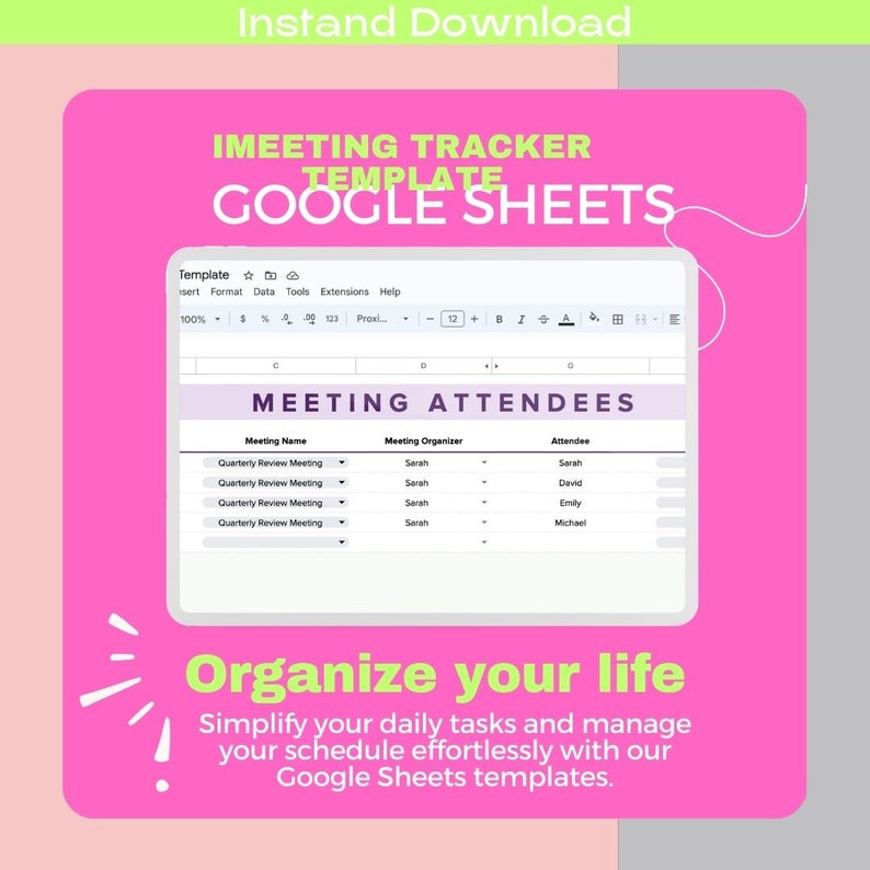 Meeting Tracker Template Google Sheets Meeting Agenda Planner Team ...