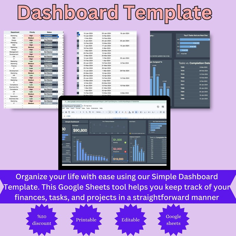 Simple Dashboard Template, Google Sheets Format, Customizable ...