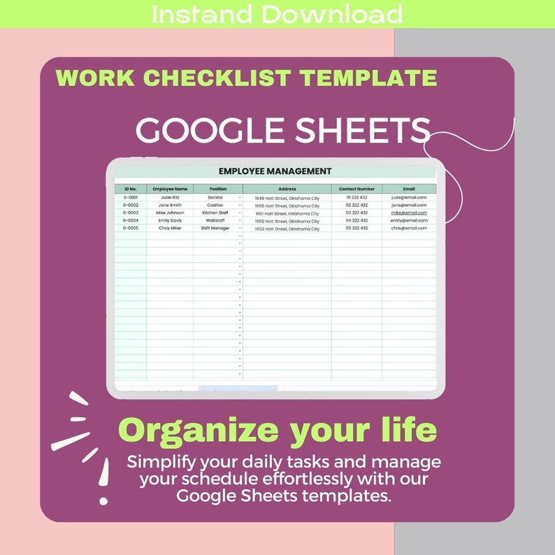 Work Checklist Template, Google Sheets Organizer, Task Management Sheet ...