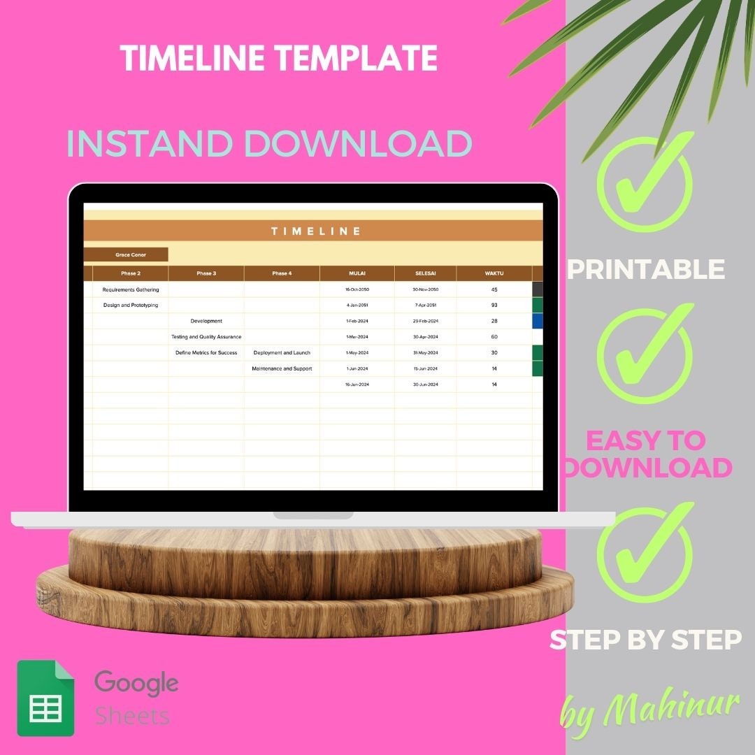 Timeline Template, Google Sheets Planner for Projects, Editable ...