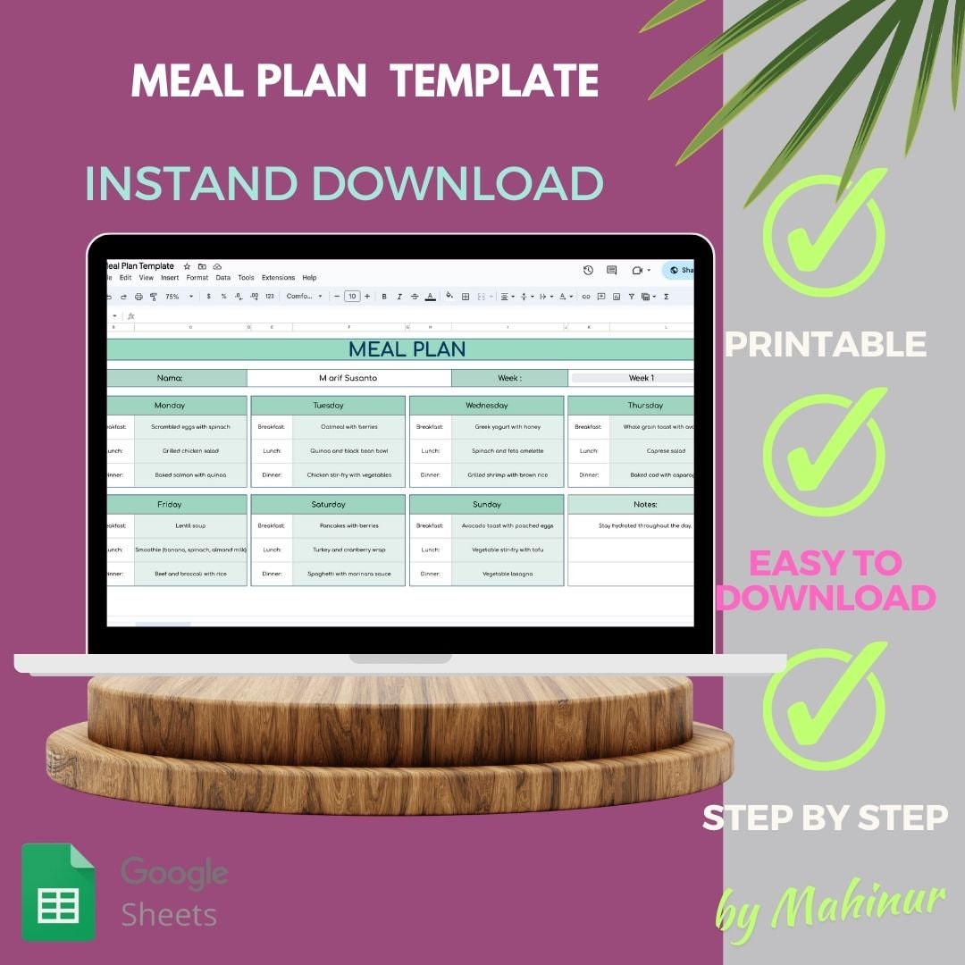 Meal Plan Template, Google Sheets Planner, Weekly Meal Organizer ...