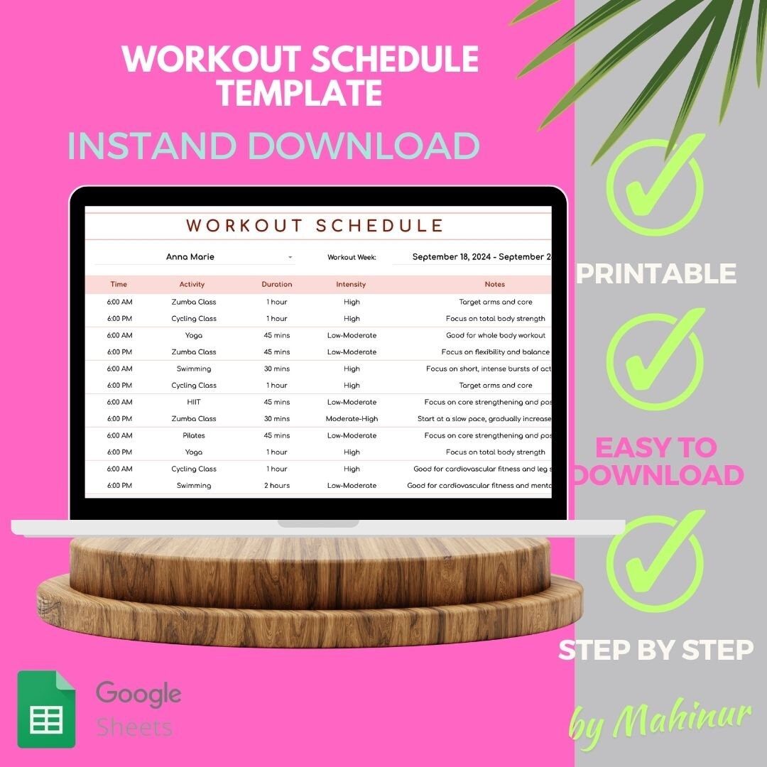 Workout Schedule Template, Google Sheets Planner, Fitness Tracker ...