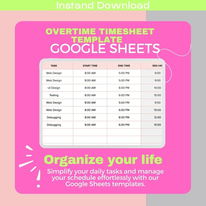 Overtime Timesheet Template, Google Sheets Employee Time Log Work Hours ...