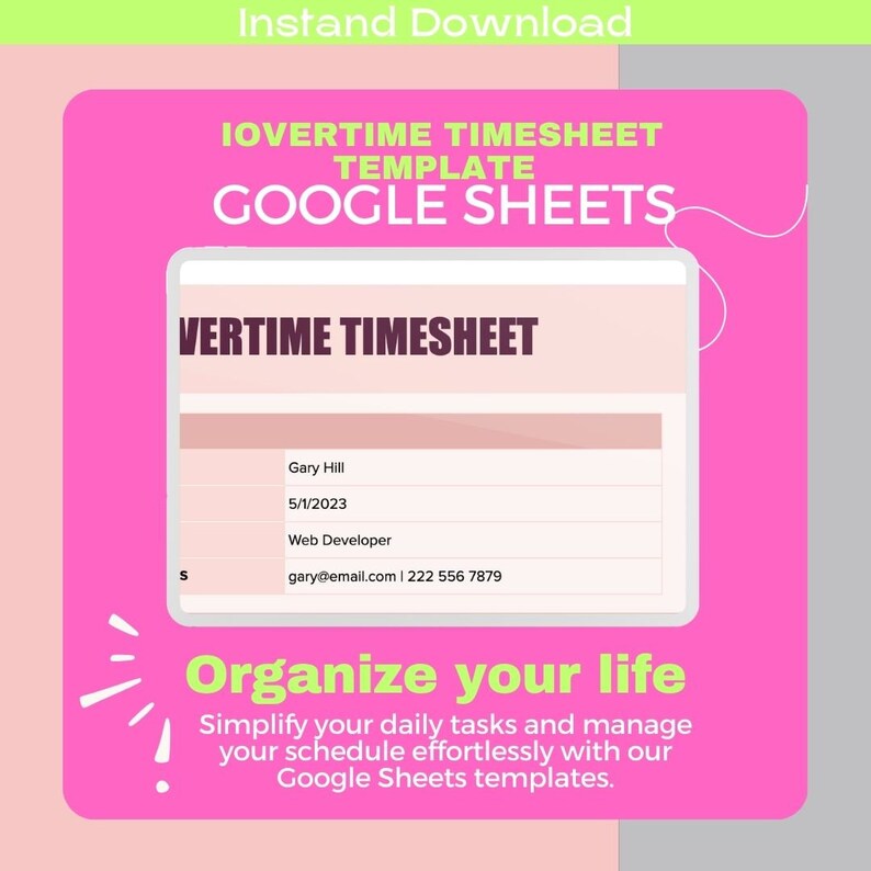 Overtime Timesheet Template, Google Sheets Employee Time Log Work Hours ...